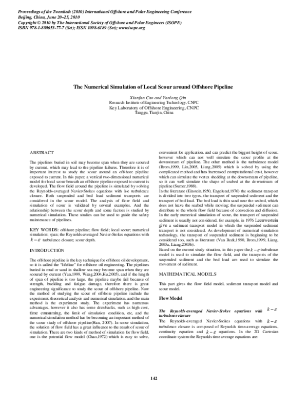 (PDF) The Numerical Simulation of Local Scour Around Offshore Pipeline ... (PDF) The Numerical Simulation of Local Scour Around Offshore Pipeline ...