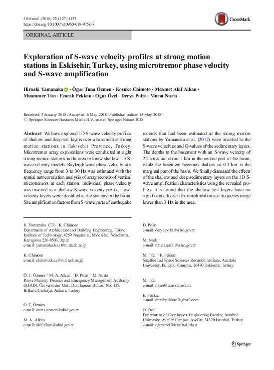 (PDF) Exploration of S-wave velocity profiles at strong motion stations in Eskisehir, Turkey ...