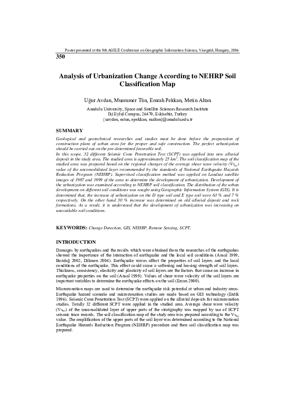 (PDF) Analysis of Urbanization Change According to NEHRP Soil Classification Map