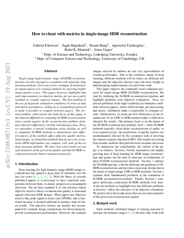 Pdf How To Cheat With Metrics In Single Image Hdr Reconstruction