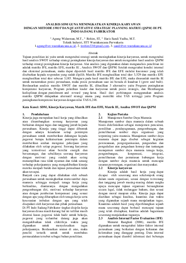(PDF) Analisis SDM Guna Meningkatkan Kinerja Karyawan Dengan Metode ...