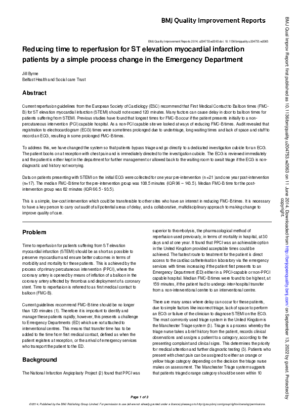 (PDF) Reducing time to reperfusion for ST elevation myocardial ...