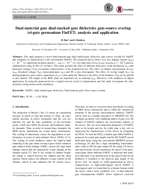 Pdf Dual Material Gate Dual Stacked Gate Dielectrics Gate Source