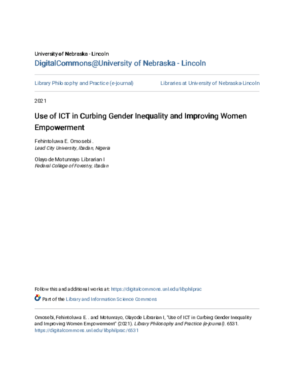 (PDF) Use of ICT in Curbing Gender Inequality and Improving Women ...