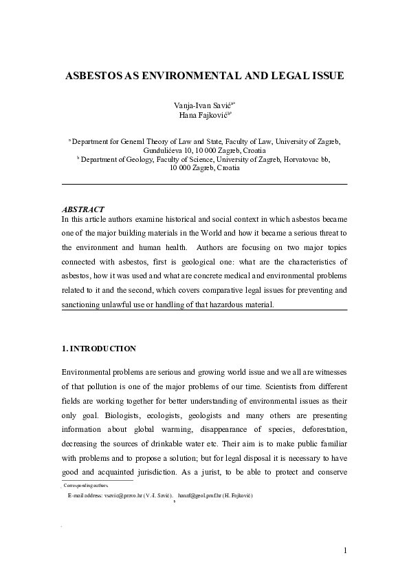 (PDF) Asbestos as Environmental and Legal Issue