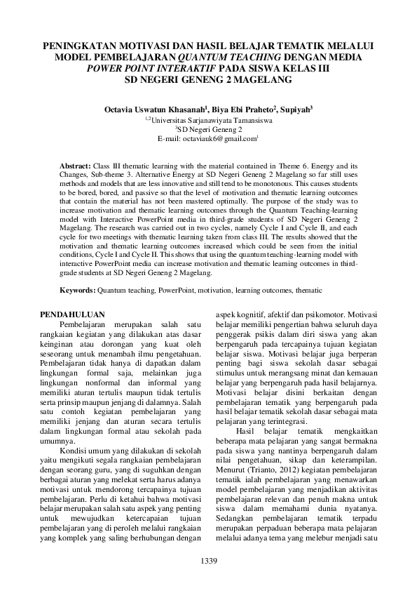 (PDF) Peningkatan Motivasi Dan Hasil Belajar Tematik Melalui Model ...