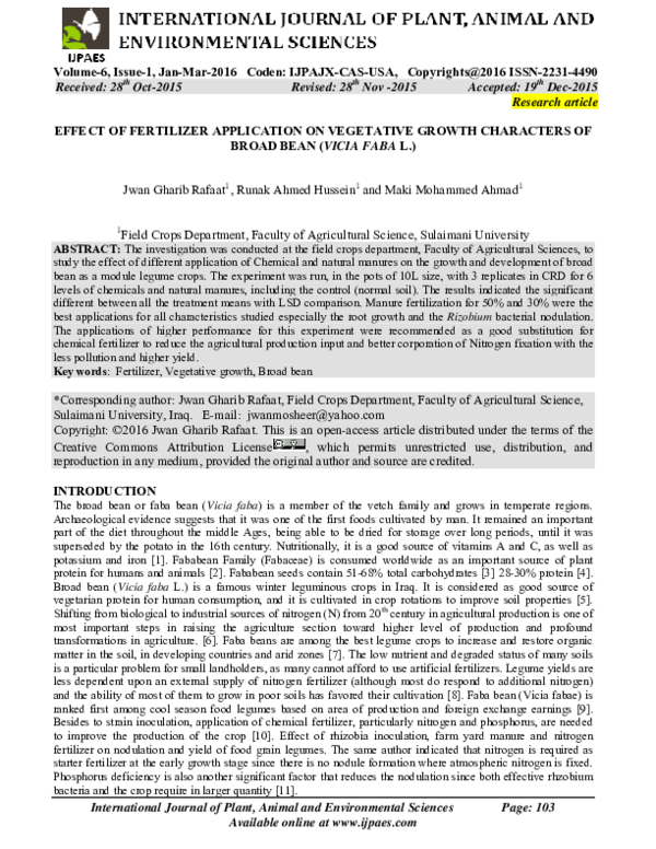 (PDF) Research article EFFECT OF FERTILIZER APPLICATION ON VEGETATIVE GROWTH CHARACTERS OF BROAD ...