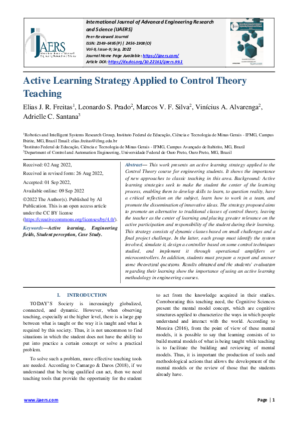 Pdf Active Learning Strategy Applied To Control Theory Teaching