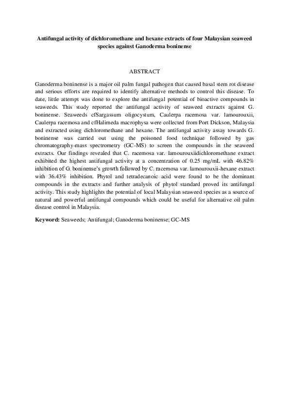 (PDF) Antifungal activity of dichloromethane and hexane extracts of ...