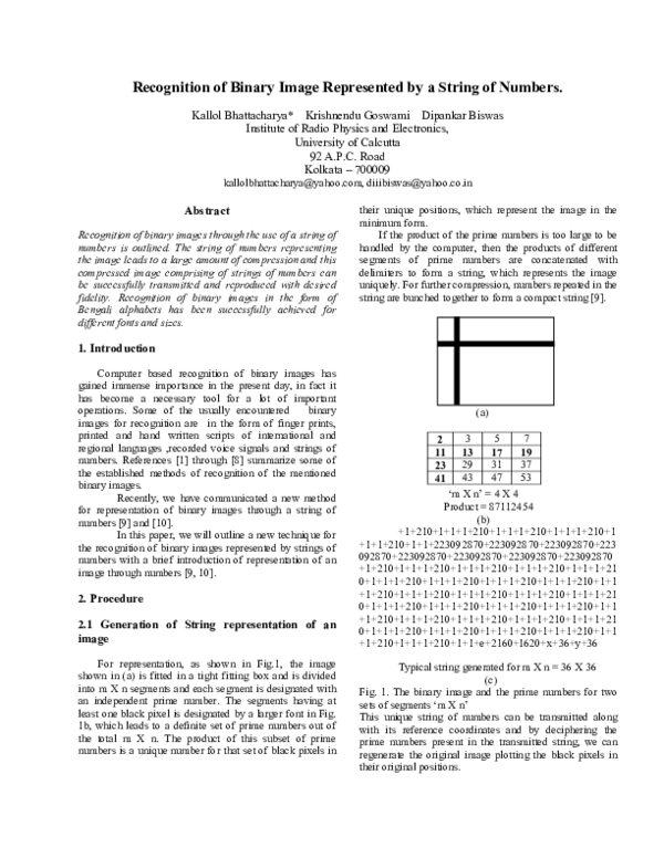 (PDF) Recognition of Binary Image Represented by a String of Numbers