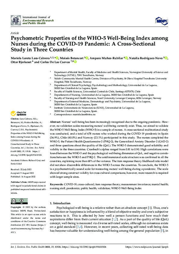 (PDF) Psychometric Properties of the WHO-5 Well-Being Index among ...