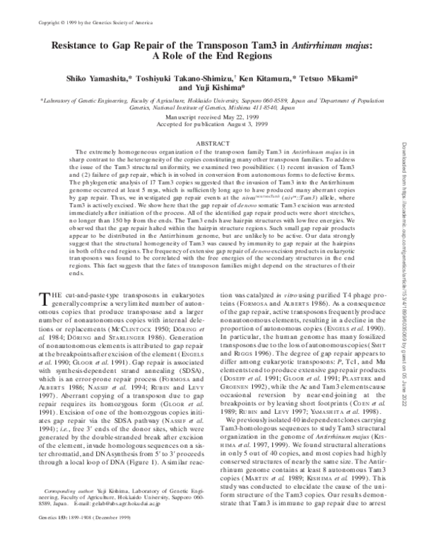 (PDF) Resistance to Gap Repair of the Transposon Tam3 in Antirrhinum ...