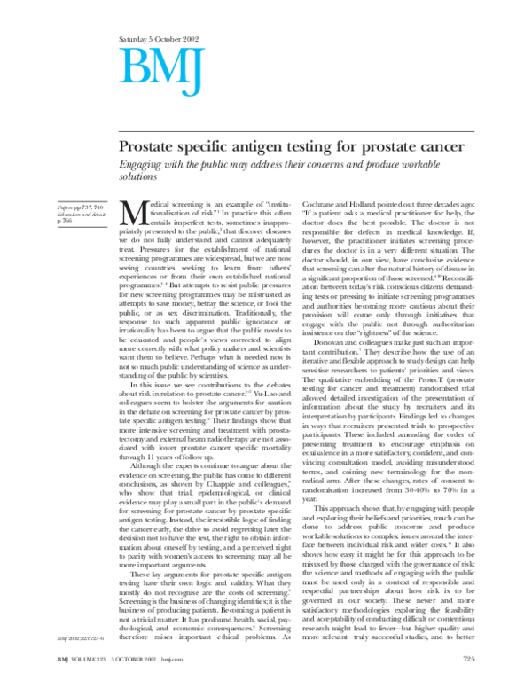 (PDF) Prostate specific antigen testing for prostate cancer