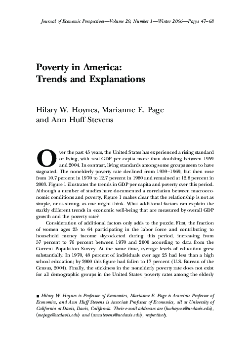(PDF) Poverty in America: Trends and Explanations