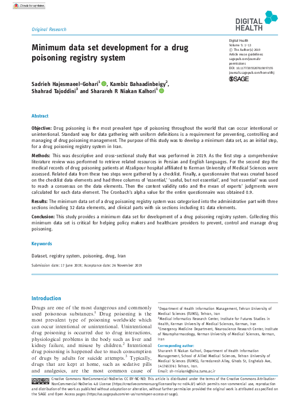 (PDF) Minimum data set development for a drug poisoning registry system