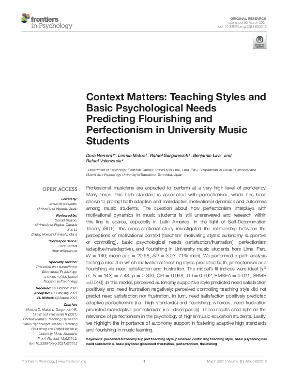 (PDF) Context Matters: Teaching Styles and Basic Psychological Needs Predicting Flourishing and ...