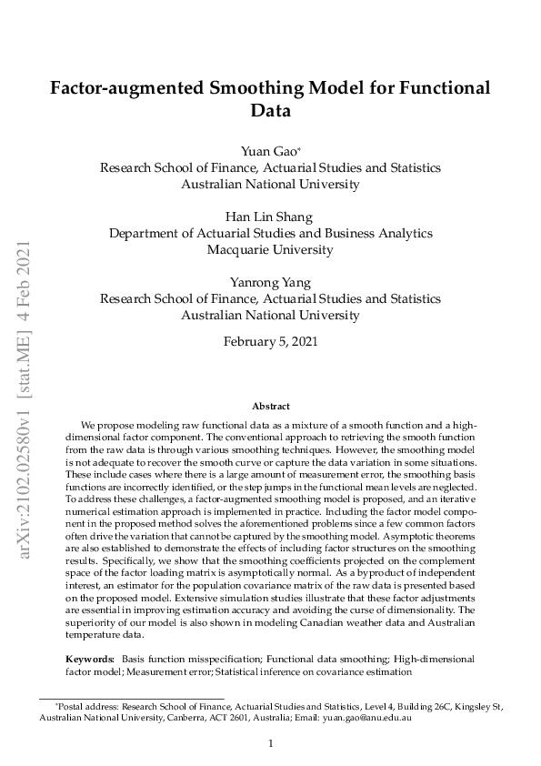 (PDF) Factor-augmented Smoothing Model for Functional Data