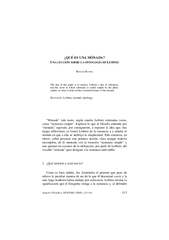 (PDF) ¿Qué es una mónada?: una lección sobre la ontología de Leibniz