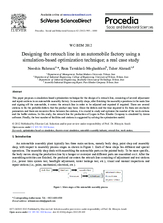 Pdf Designing The Retouch Line In An Automobile Factory Using A Simulation Based Optimization