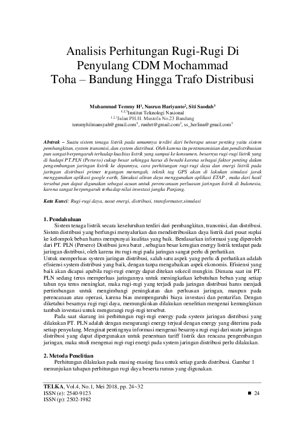 (PDF) Analisis Perhitungan Rugi-Rugi Daya Di Penyulang CDM Mochammad ...