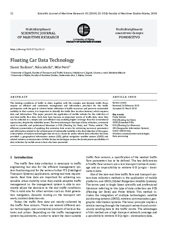 Pdf Floating Car Data Technology Damir Budimir