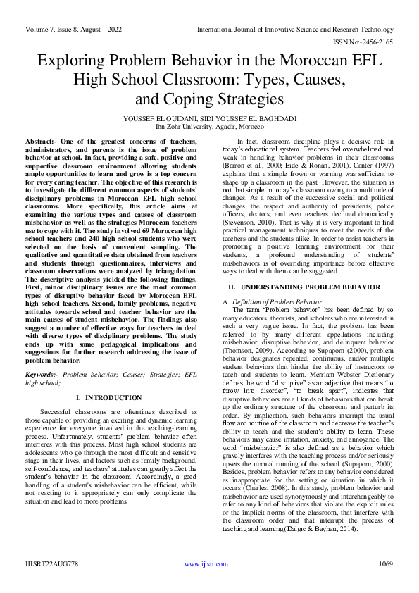 (PDF) Exploring Problem Behavior in the Moroccan EFL High School ...