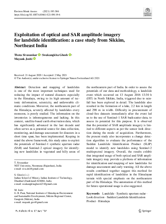 (PDF) Exploitation of optical and SAR amplitude imagery for landslide identification: a case ...