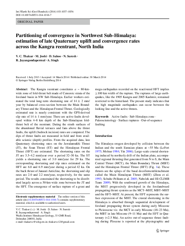 (PDF) Partitioning of convergence in Northwest Sub-Himalaya: estimation ...