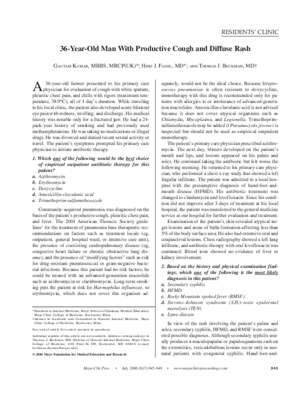 (PDF) 36-Year-Old Man With Productive Cough and Diffuse Rash