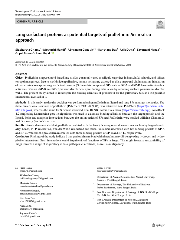 (PDF) Lung surfactant proteins as potential targets of prallethrin: An ...