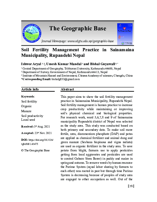 (PDF) Soil Fertility Management Practice in Sainamaina Municipality, Rupandehi Nepal | umesh ...