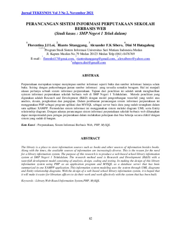 (PDF) Perancangan Sistem Informasi Perputakaan Sekolah Berbasis Web
