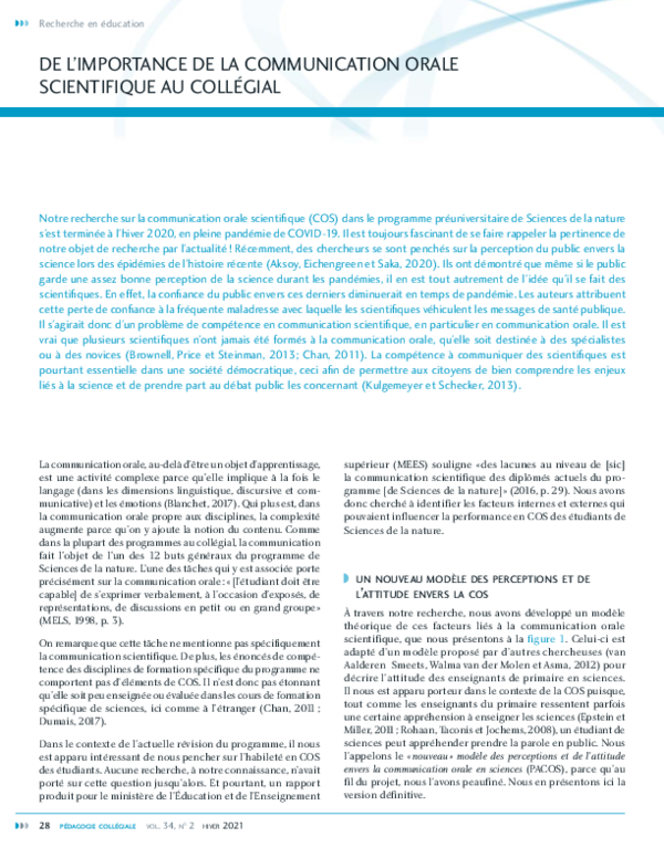 (PDF) De l'importance de la communication orale scientifique au collégial