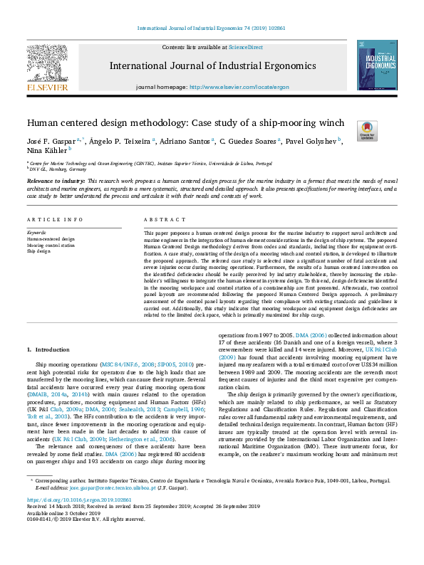 (PDF) Human centered design methodology: Case study of a ship-mooring winch