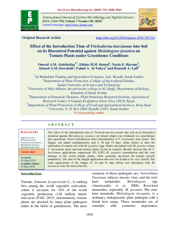 (PDF) Effect of the Introduction Time of Trichoderma harzianum into Soil on its Biocontrol ...