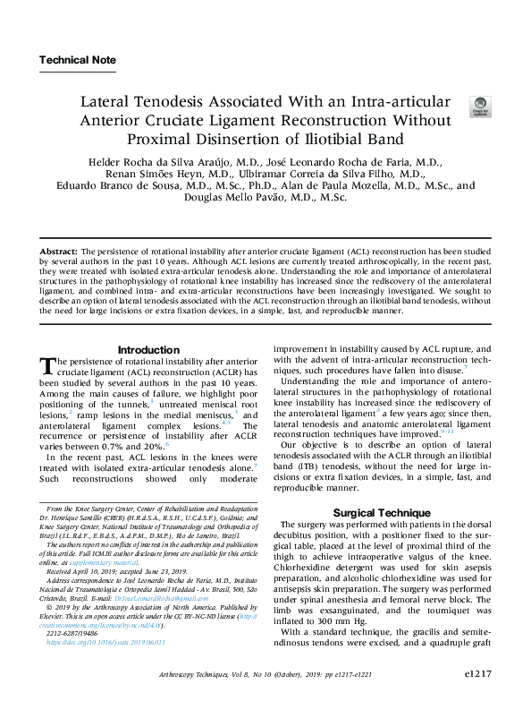(PDF) Lateral Tenodesis Associated With an Intra-articular Anterior ...