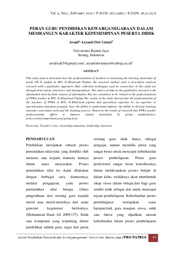 (PDF) Peran Guru Pendidikan Kewarganegaraan Dalam Membangun Karakter Kepemimpinan Peserta Didik