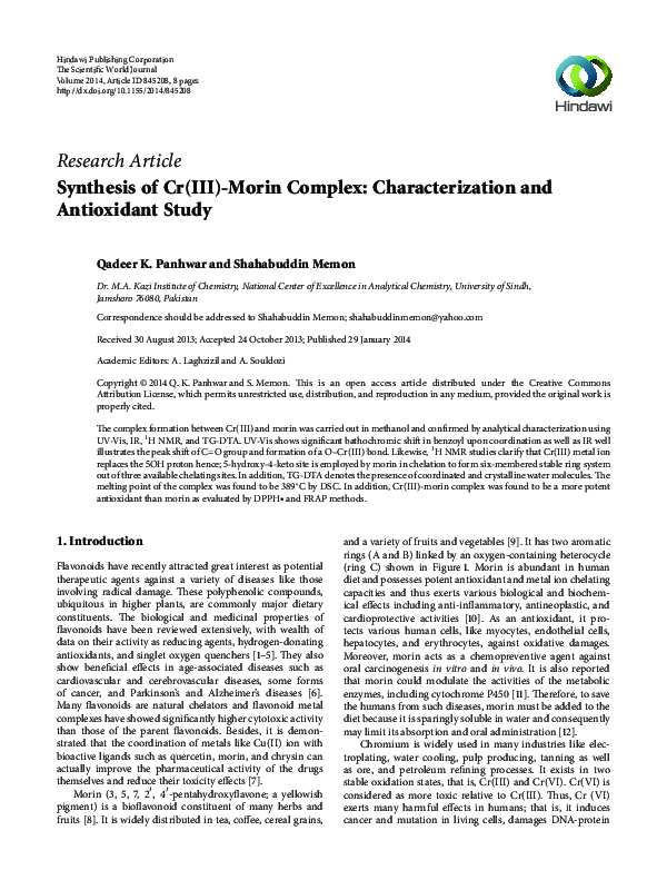 (PDF) Synthesis of Cr(III)-Morin Complex: Characterization and ...