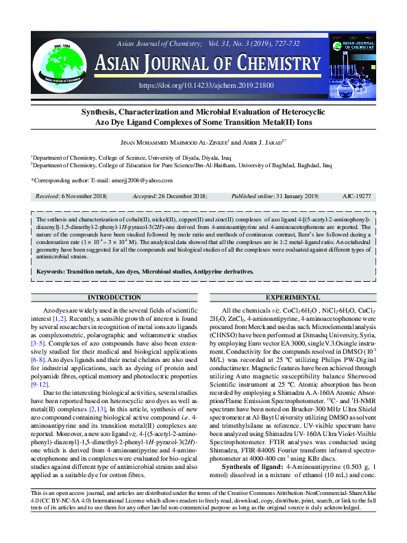 (PDF) Synthesis, Characterization and Microbial Evaluation of Metal ...