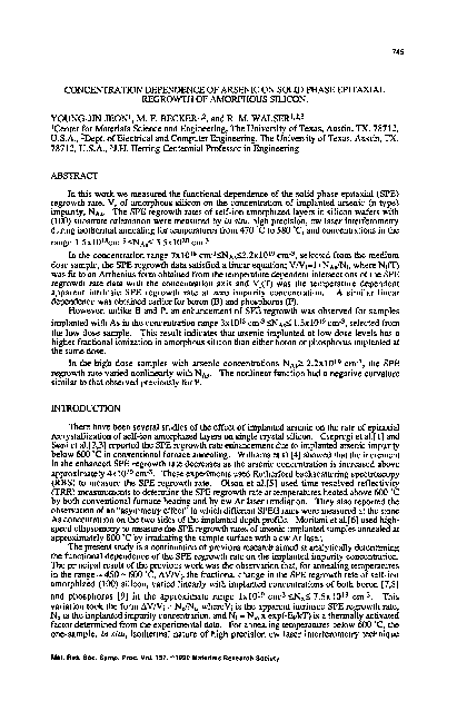 (PDF) Concentration Dependence of Arsenic on Solid Phase Epitaxial ...