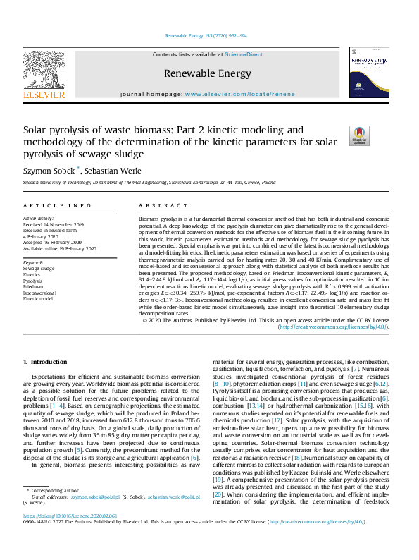 (PDF) Solar pyrolysis of waste biomass: Part 2 kinetic modeling and methodology of the ...