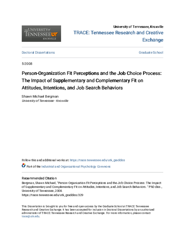 (PDF) Person-Organization Fit Perceptions and the Job Choice Process ...