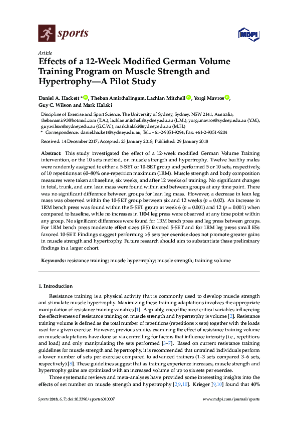 (PDF) Effects of a 12-Week Modified German Volume Training Program on ...