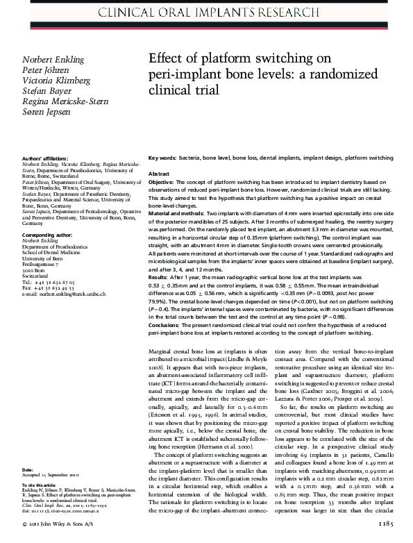 (PDF) Effect of platform switching on peri-implant bone levels: a ...