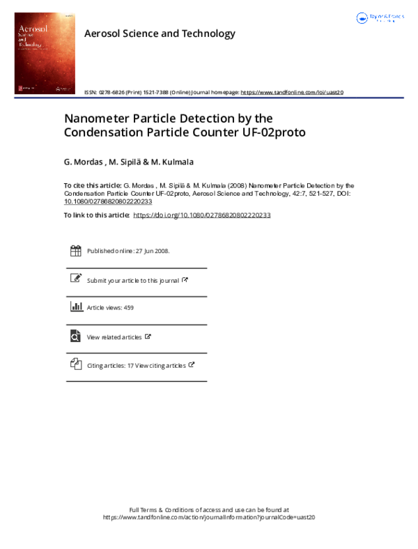 (PDF) Nanometer Particle Detection by the Condensation Particle Counter ...