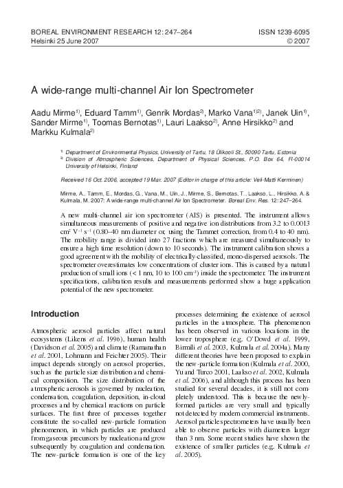 (PDF) A wide-range multi-channel Air Ion Spectrometer