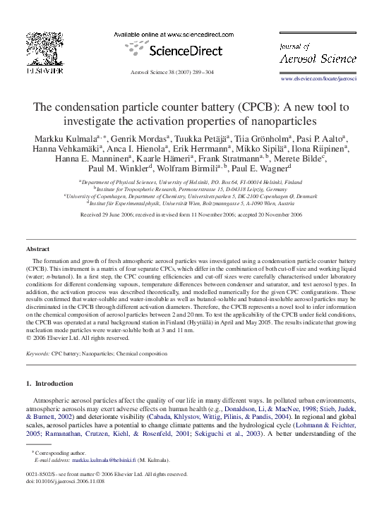 (PDF) The condensation particle counter battery (CPCB): A new tool to investigate the activation ...