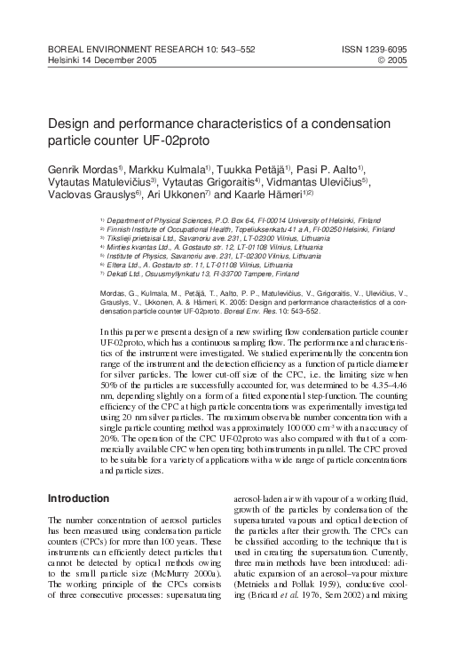 (PDF) Design and performance characteristics of a condensation particle counter UF-02 proto