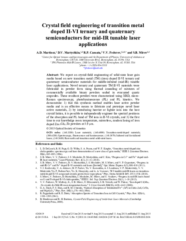 (PDF) Crystal field engineering of transition metal doped II-VI ternary ...