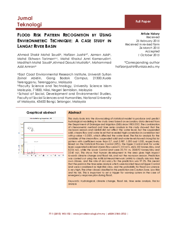 (PDF) Flood Risk Pattern Recognition by Using Environmetric Technique: A Case Study in Langat ...
